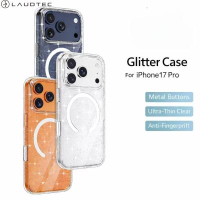 China LAUDTEC Glitter Case for iPhone 17 Pro/Pro Max  Ultra Thin Clear Sparkle Phone Cover with Metal Button Anti-Fingerprint for sale