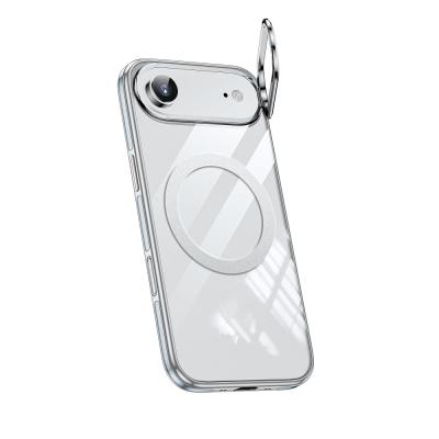 China Wireless Charging Transparent Clear Case for iPhone 17 air Pro Max 2 in 1 TPU PC Cover with Metal Camera Ring Holder for sale