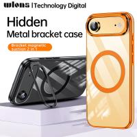 China Wireless Charging Transparent Clear Case for iPhone 17 air Pro Max 2 in 1 TPU PC Cover with Metal Camera Ring Holder for sale