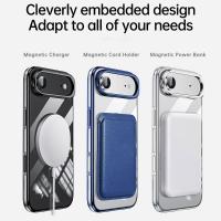 China Wireless Charging Transparent Clear Case for iPhone 17 air Pro Max 2 in 1 TPU PC Cover with Metal Camera Ring Holder for sale