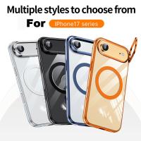 China Wireless Charging Transparent Clear Case for iPhone 17 air Pro Max 2 in 1 TPU PC Cover with Metal Camera Ring Holder for sale