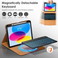 China Laudtec for iPad 11th A16 Case with Keyboard Backlit Wireless Detachable Keyboard Leather Folio Cover with Pencil Holder Pocket for sale