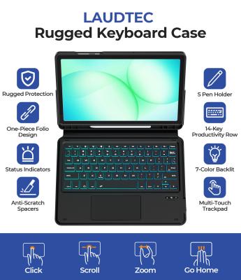 China Rugged Keyboard Case for Samsung Tab A9+/A11+ 7Color Backlit Trackpad S Pen Holder Durable Cover OEM/ODM Customizable for sale