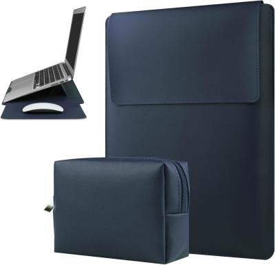 China 15 16 Inch Laptop Sleeve Case Leather Case with Adjustable Stand for MacBook Pro 16 2021 2019 Sleeve Pouch Blue PU Leather Bags Wholesale OEM/ODM/Private Label for sale