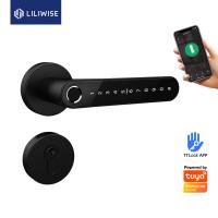 China Intelligent Electric Handle Wooden Door Lock with Fingerprint 6-in-1 Unlock 35-60mm Door Thickness for sale
