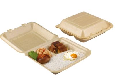 China Biodegradable 3 Compartment Clamshell Food Container 8 Inch 26x20x3.5 cm for sale