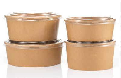 China Biodegradable Kraft Paper Soup Bowl 500ml 750ml Microwaveable Takeaway Food Container for sale