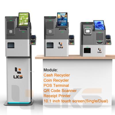 China Automatic Self-Checkout Payment Terminal with Cash Coin Credit Card POS System and Dual Touch Screen for sale