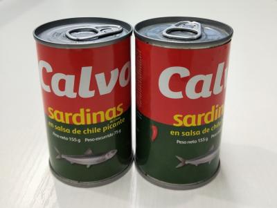 China 155g Tall Tin Spicy Canned Sardine in Tomato Sauce with Hot Chilli 50 Pieces per Case for sale