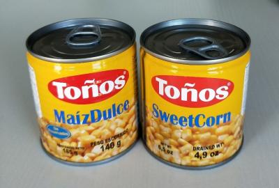 China Tonos Brand Sweet Canned Corn 185g Lithographic Cans with 36 Month Shelf Life for sale