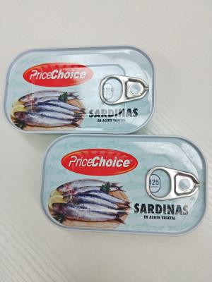 China Canned Sardines in Vegetable Oil - 125g Net Weight, 75g/90g Drained Weight, 3-Year Shelf Life for sale