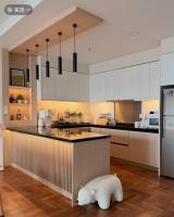 China Customizable Eco-Friendly Kitchen Cabinet with Fluted Island and LED Lighting for sale