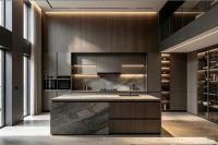 China Modern Wood Veneer Two-Tone Ceiling-Touch Integrated Kitchen Island Cabinet for sale