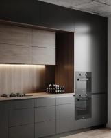 China Industrial Dark Grey & Wood Two-Tone Straight Ceiling-Touch Kitchen Cabinet for sale