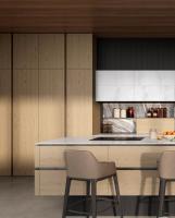 China Minimalist Wood & White Two-Tone Integrated Kitchen Island Cabinet for sale