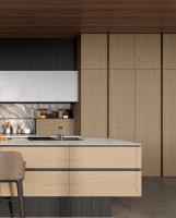 China Minimalist Wood & White Two-Tone Integrated Kitchen Island Cabinet for sale