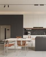 China Minimalist White & Grey Fluted Integrated Kitchen Island Cabinet for sale