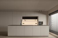 China Minimalist White & Grey Fluted Integrated Kitchen Island Cabinet for sale