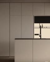 China Minimalist White & Grey Fluted Integrated Kitchen Island Cabinet for sale