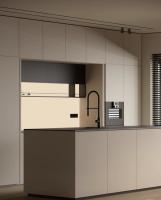 China Minimalist White & Grey Fluted Integrated Kitchen Island Cabinet for sale