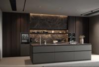 China Italian Dark Wood Matte Grey Integrated Kitchen Island Cabinet for sale