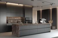 China Dark Matte Grey Full Handleless Integrated Sintered Stone Kitchen Island Cabinet for sale