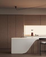 China Wabi-Sabi Wood Grain Curved Matte White Integrated Kitchen Island Cabinet for sale