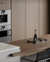 China Two-Tone Wood & White Marble Integrated Kitchen Island With Wooden Bar Counter for sale