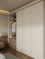 China Minimalist Cream Sliding Door Floor-to-Ceiling Wardrobe With Built-In Open Hanging Nook for sale