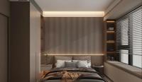 China Two-Tone Dark Wood Fluted Headboard Wall Integrated Wardrobe & Window Bay Display Cabinet for sale