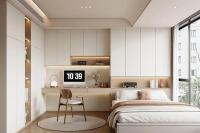 China Cream Wood Grain Handle-Free Integrated Wardrobe, Floating Desk & Bedside Background Cabinet for sale