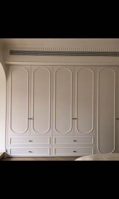 China French Cream Oval Recessed Panel Floor-To-Ceiling Wardrobe With Drawer Base for sale
