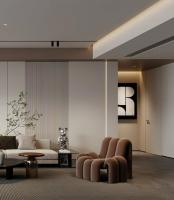 China Modern Italian Minimalist Integrated Living Room Wall Panel System, Vertical Fluted Wood Slat Background Wall, Natural Stone Accent Wall & Hidden Floor-To-Ceiling Concealed Door for sale