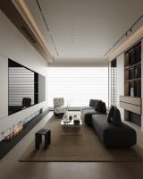 China Modern Italian Minimalist Integrated Living & Dining Room Full Wall Custom Cabinet System, TV Background Wall, Backlit Display Cabinet, Sideboard & Concealed Fluted Door for sale
