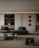 China Modern Italian Minimalist Integrated Living & Dining Room Full Wall Custom Cabinet System, TV Background Wall, Backlit Display Cabinet, Sideboard & Concealed Fluted Door for sale