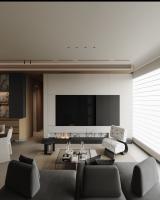 China Modern Italian Minimalist Integrated Living & Dining Room Full Wall Custom Cabinet System, TV Background Wall, Backlit Display Cabinet, Sideboard & Concealed Fluted Door for sale