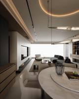 China Modern Italian Minimalist Integrated Living & Dining Room Full Wall Custom Cabinet System, TV Background Wall, Backlit Display Cabinet, Sideboard & Concealed Fluted Door for sale