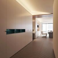 China Modern Cream Light Wood Minimalist Integrated Living-Dining-Kitchen Custom Cabinet System, Full Wall Handle-Free Concealed Cabinet, Dining Side Bar, Coffee Water Bar & Integrated Kitchen Cabinet for sale