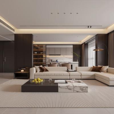 China Modern Italian Quiet Luxury Dark Oak Two-Tone Whole House Integrated Custom Cabinet System, Living Room TV Wall, Dining Sideboard, Master Bedroom Wardrobe, Glass Walk-In Closet & Fluted Wood Bed Head for sale
