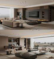 China Modern Italian Quiet Luxury Light & Dark Oak Two-Tone Whole House Integrated Custom Cabinet System, Living Room TV Fireplace Wall, Dining Marble Backlit Sideboard, Master & Secondary Bedroom Wardrobe, for sale