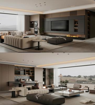 China Modern Italian Quiet Luxury Light & Dark Oak Two-Tone Whole House Integrated Custom Cabinet System, Living Room TV Fireplace Wall, Dining Marble Backlit Sideboard, Master & Secondary Bedroom Wardrobe, for sale