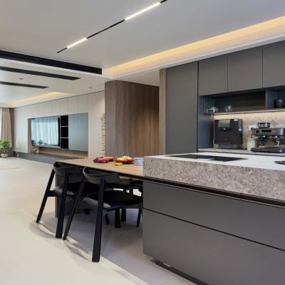 China Italian Minimalist Dark Gray & Wood Living-Dining-Kitchen Custom Cabinet for sale