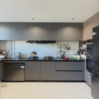 China Italian Minimalist Dark Gray & Wood Living-Dining-Kitchen Custom Cabinet for sale