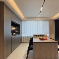 China Italian Minimalist Dark Gray & Wood Living-Dining-Kitchen Custom Cabinet for sale