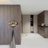 China Italian Minimalist Dark Gray & Wood Living-Dining-Kitchen Custom Cabinet for sale