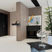 China Italian Minimalist Dark Gray & Wood Living-Dining-Kitchen Custom Cabinet for sale