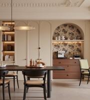 China Mid-Century Cream Wood Living-Dining Custom Cabinet for sale
