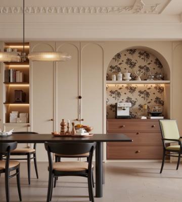 China Mid-Century Cream Wood Living-Dining Custom Cabinet for sale