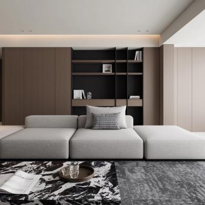 China Modern Minimalist Two-Tone Wood Handleless Whole Wall Custom Cabinet Wardrobe / Vanity Desk / TV Display Cabinet / Sideboard / Bed Background Panel for sale