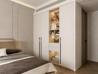 China French Cream & Walnut Two-Tone Wardrobe With Rattan Display Cabinet & Integrated Fluted Dressing Table for sale